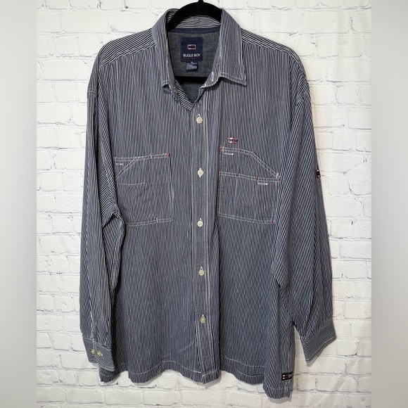 Bugle Boy | Shirts | Vintage Bugle Boy Jeans Co Size Xl Blue With White ...